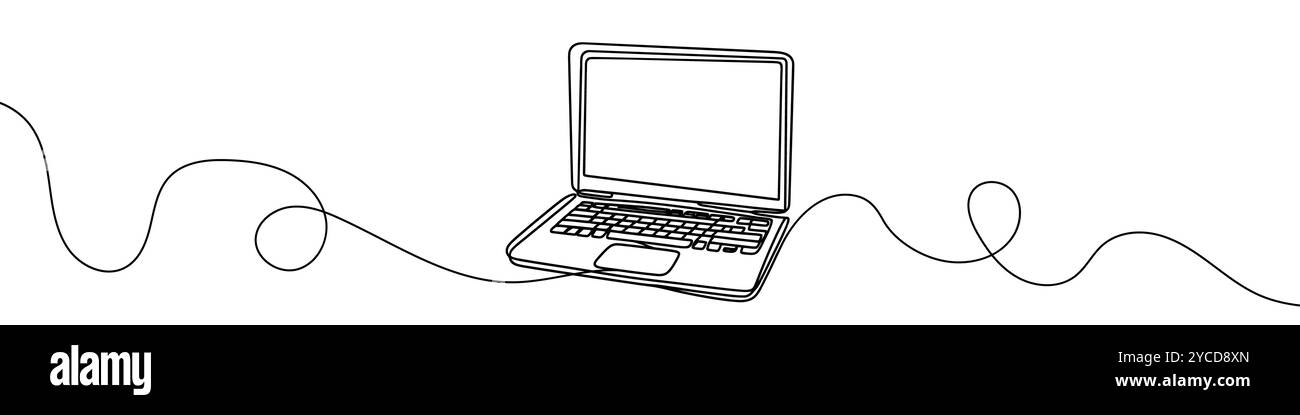 Continuous line is drawing a laptop computer on a white background ...