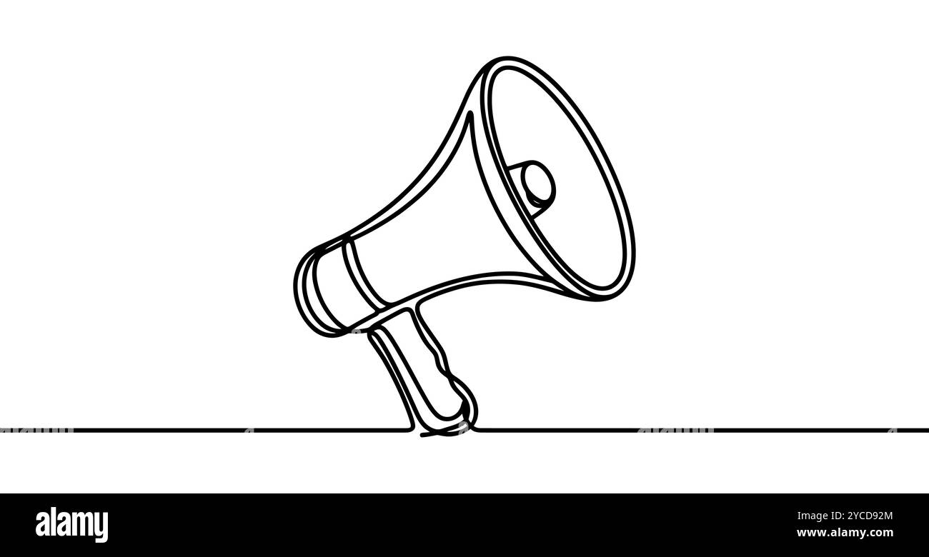 Continuous line drawing representing a megaphone for announcing or ...