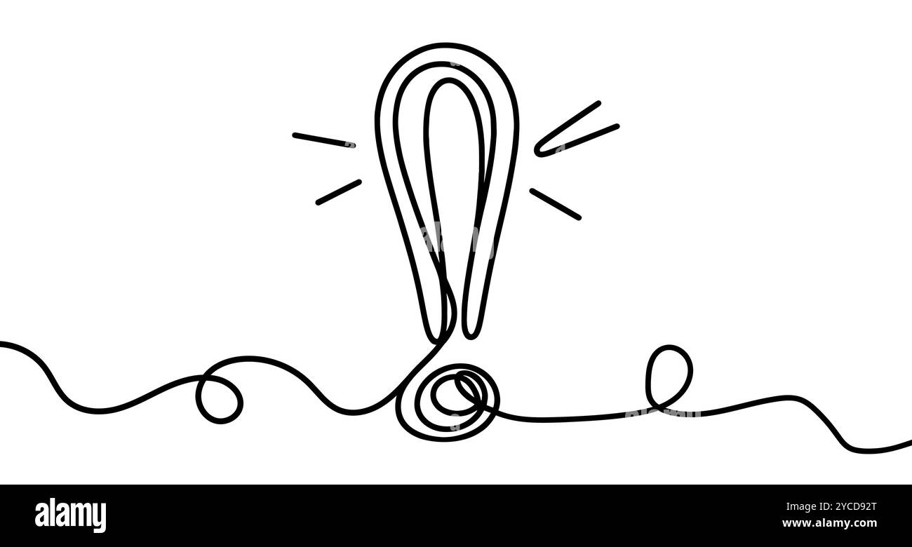 Continuous linear drawing of exclamation mark. One line drawing ...