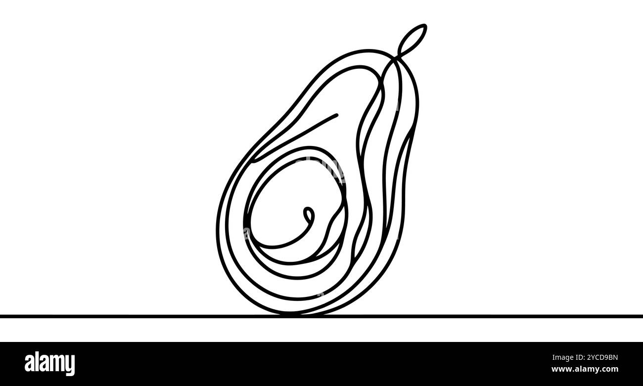 Minimalist continuous line drawing representing an avocado on a white ...