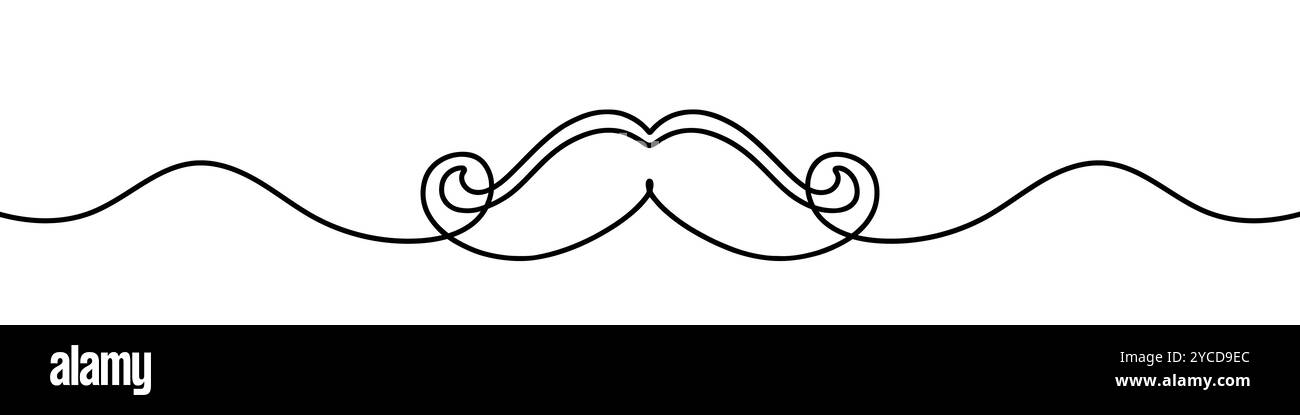 Single continuous line drawing forming a mustache shape over a white ...