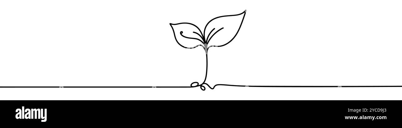 Minimalist continuous line drawing representing a growing plant with ...
