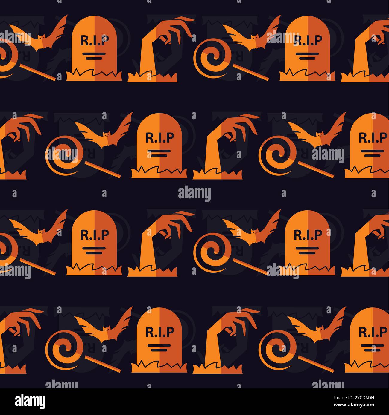 Halloween tombstone, lollipop, zombie hand pattern, Vector Stock Vector ...