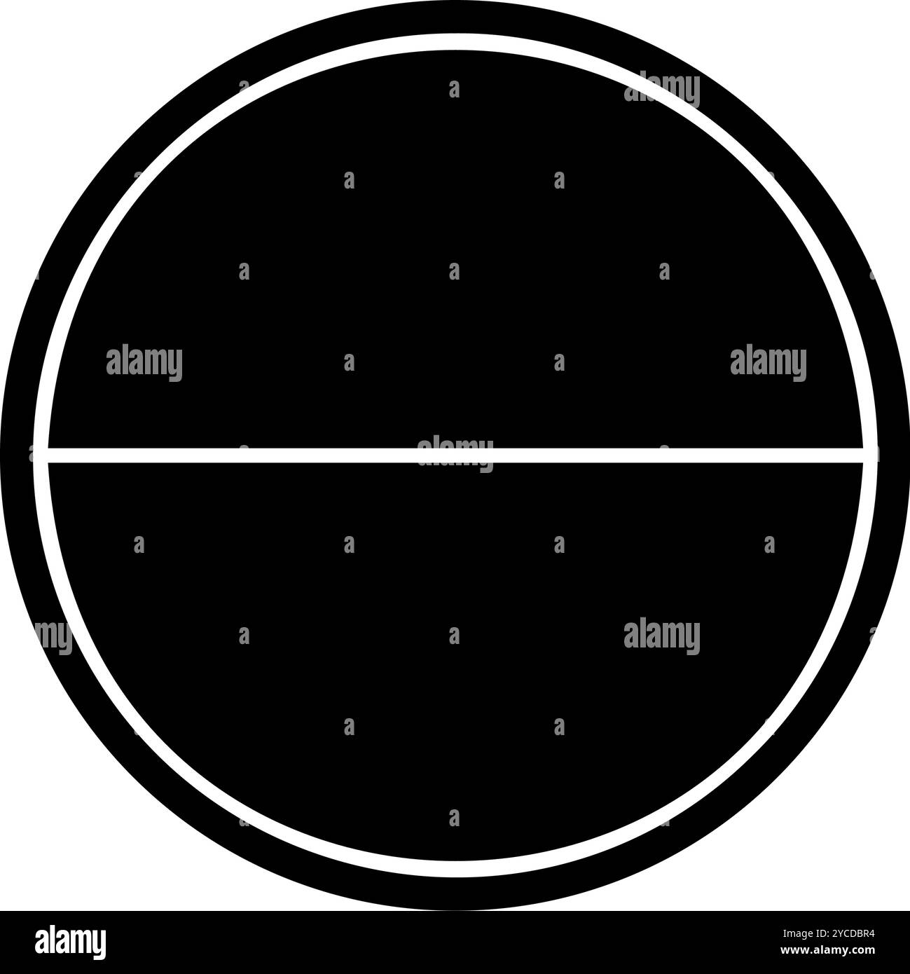 Black circle divided into 2 fractions. Round shape cut in two equal ...