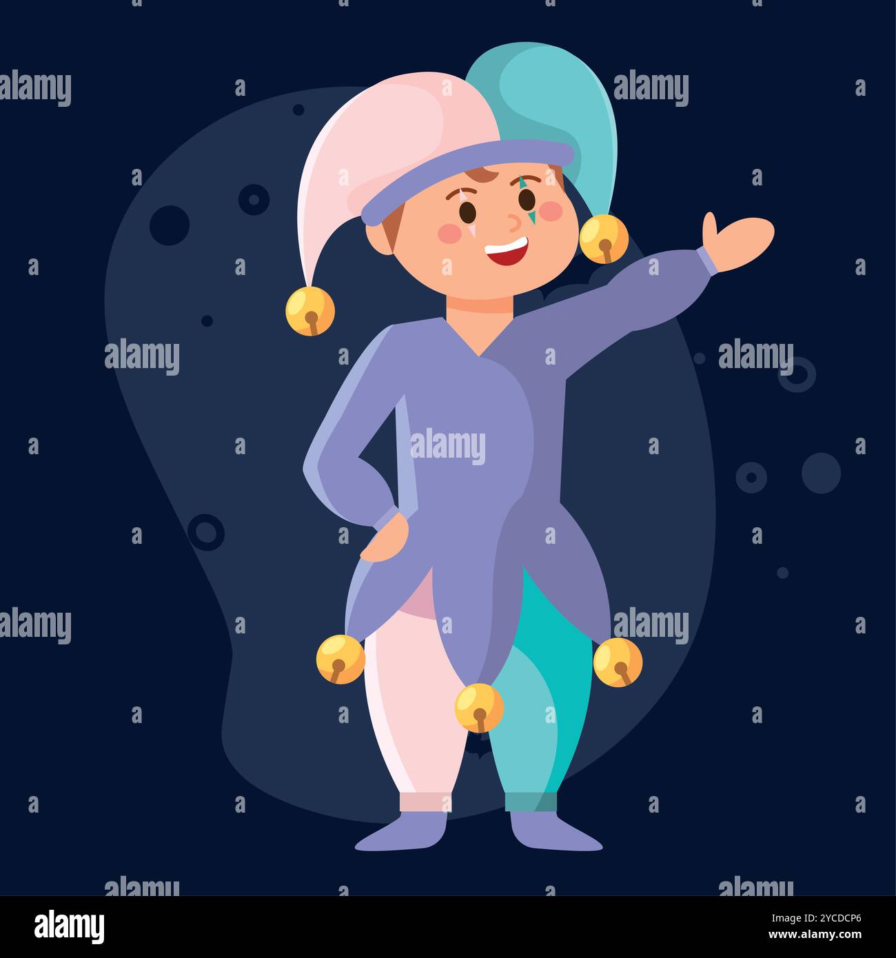 Cartoon jester boy in colorful outfit for Halloween, Vector Stock ...