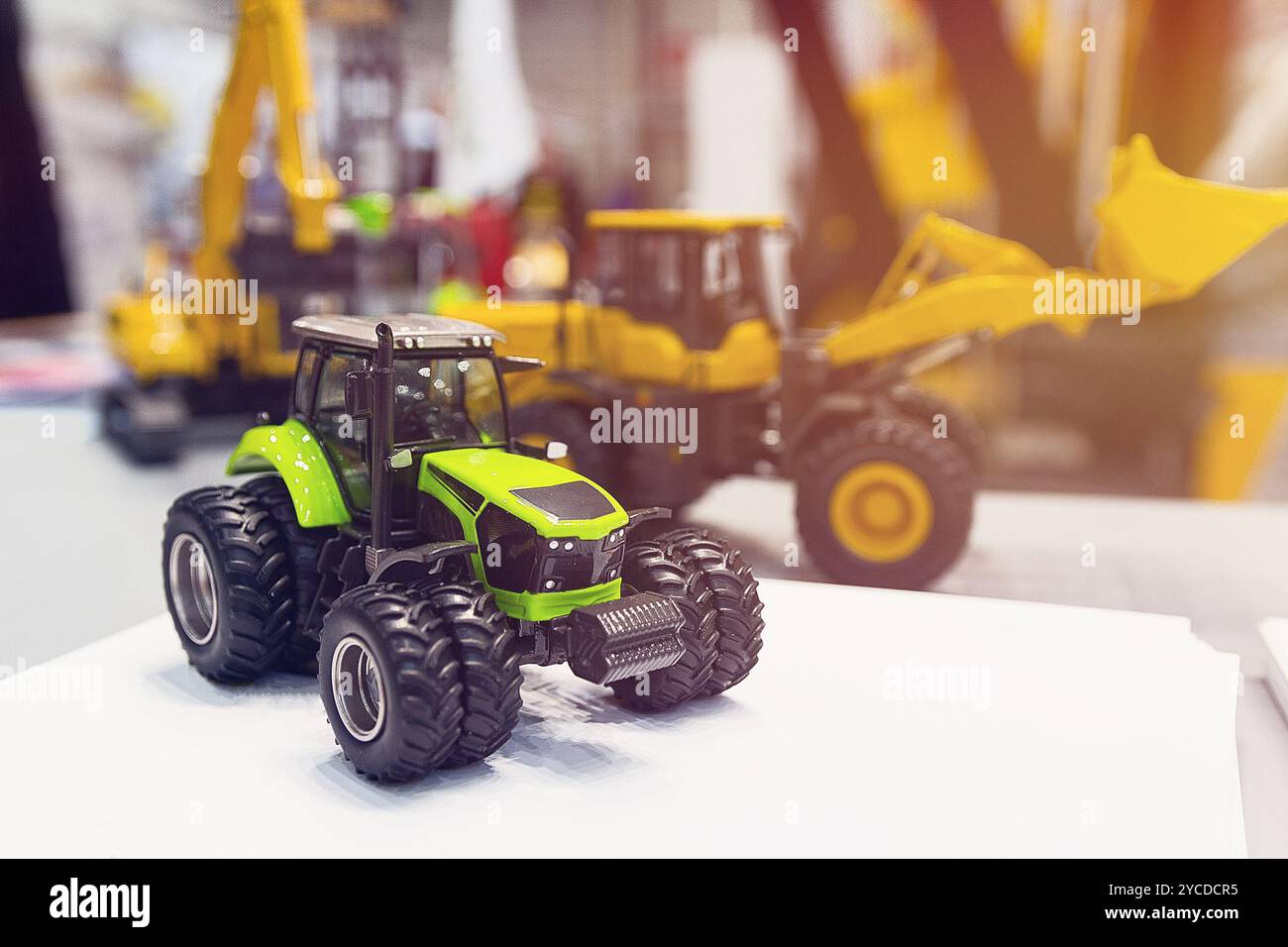 Model modern tractors standing on display at exhibition. Industry Stock ...