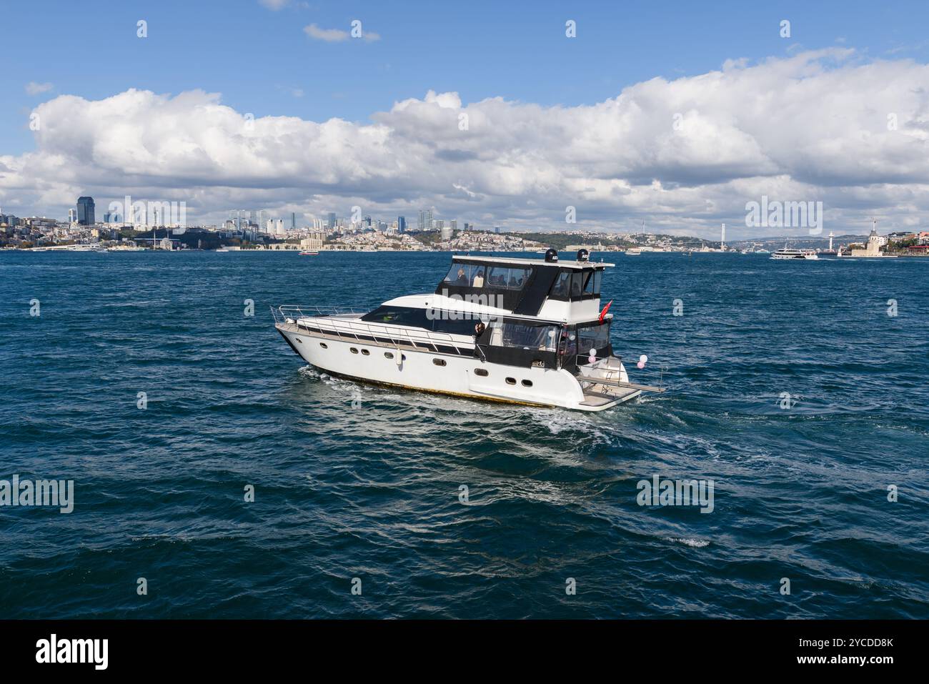 ISTANBUL, TURKEY - OCTOBER 20, 2024: Luxury yatch at Bosphorus strait ...