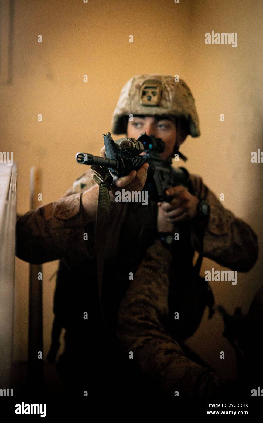 A U.S. Marine with 10th Marine Regiment, 2d Marine Division clears a ...