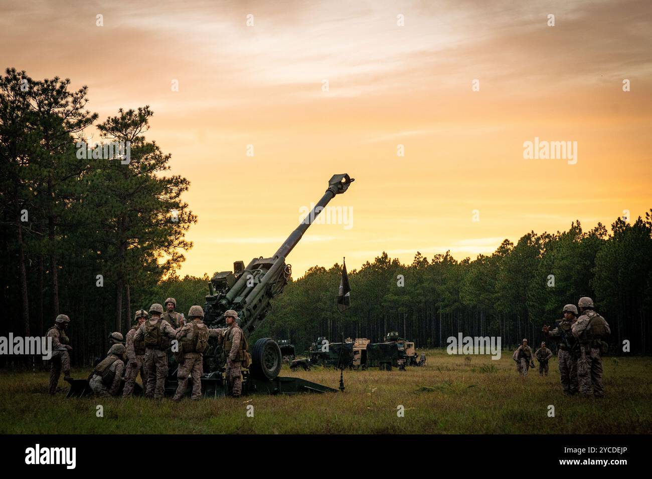 U.S. Marines with 2d Battalion, 10th Marine Regiment, 2d Marine Division practice setting up an ...