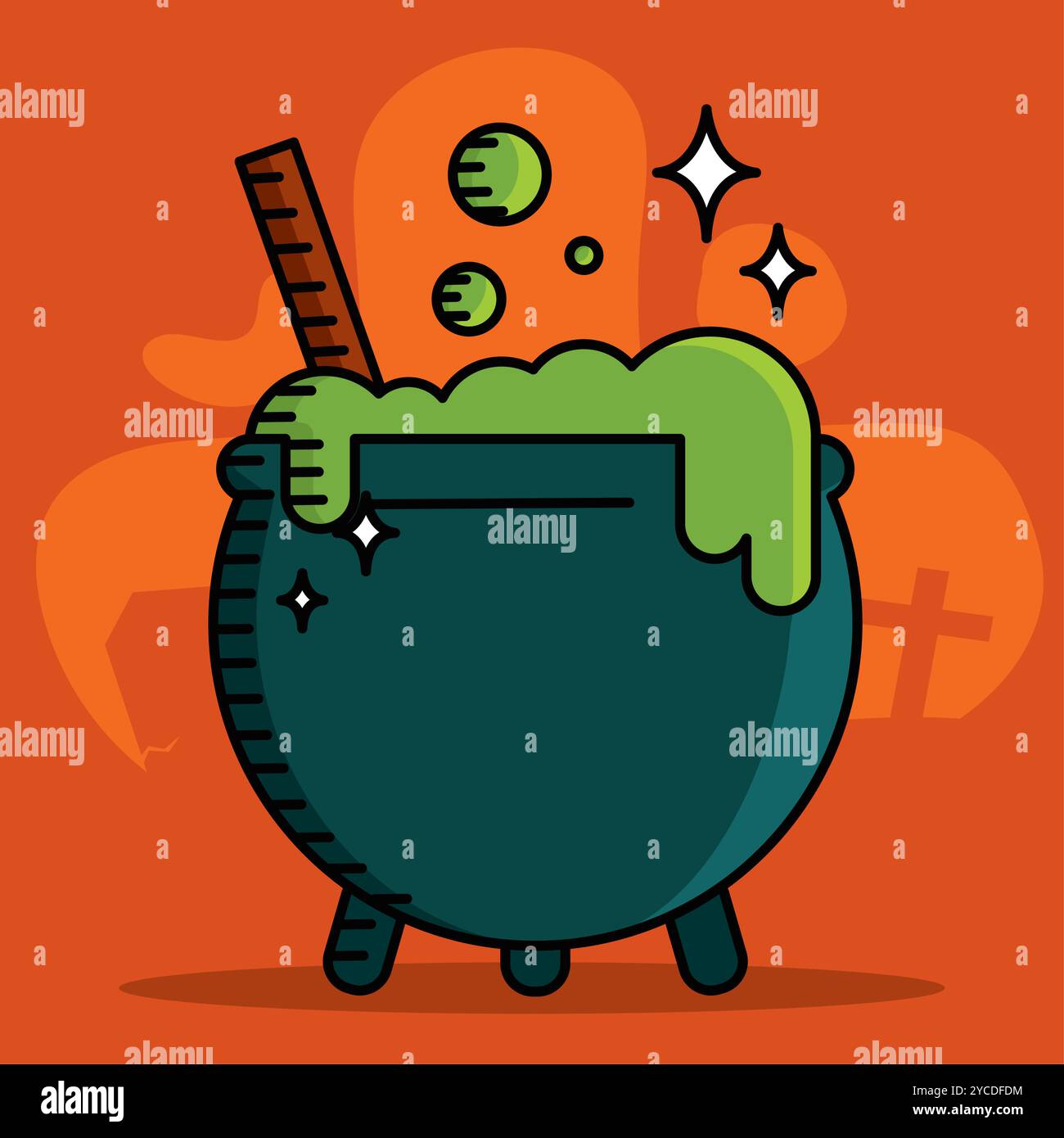 Cauldron with green potion bubbling for Halloween design, Vector Stock ...