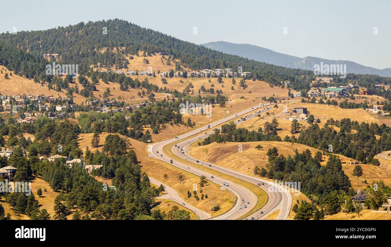 Golden Colorado Vista View of Highway and Mountains Stock Photo - Alamy