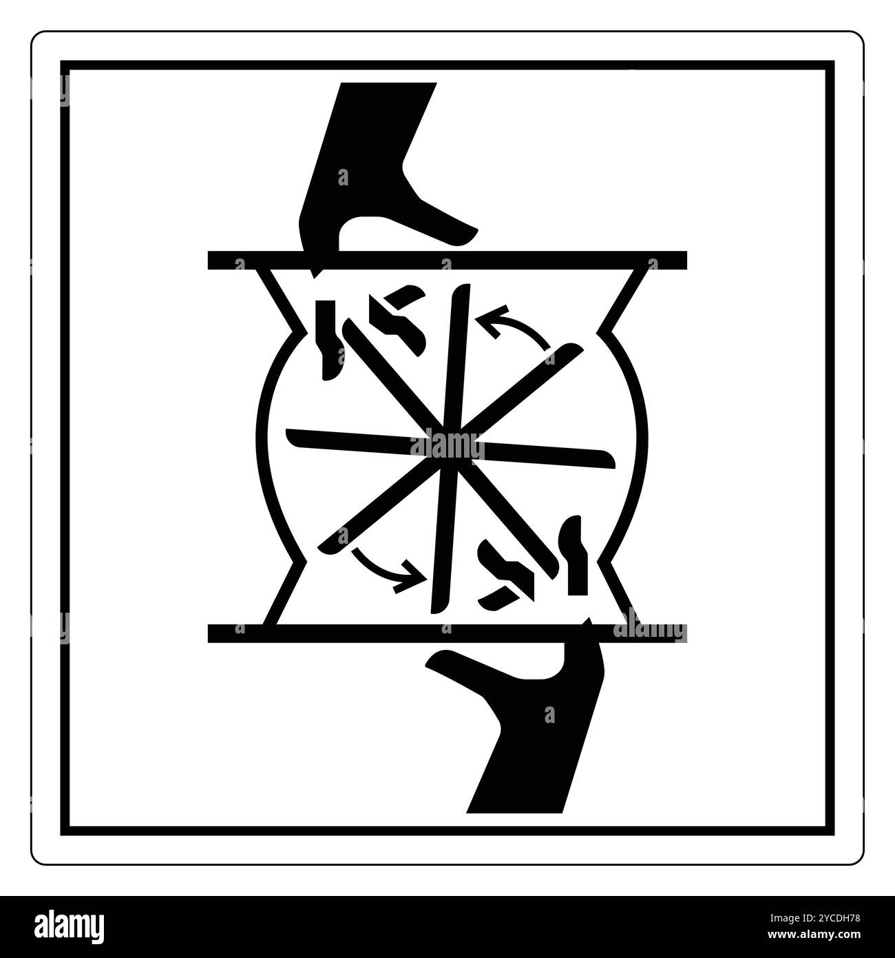 This graphic sign illustrates safe hand placement and rotational action ...