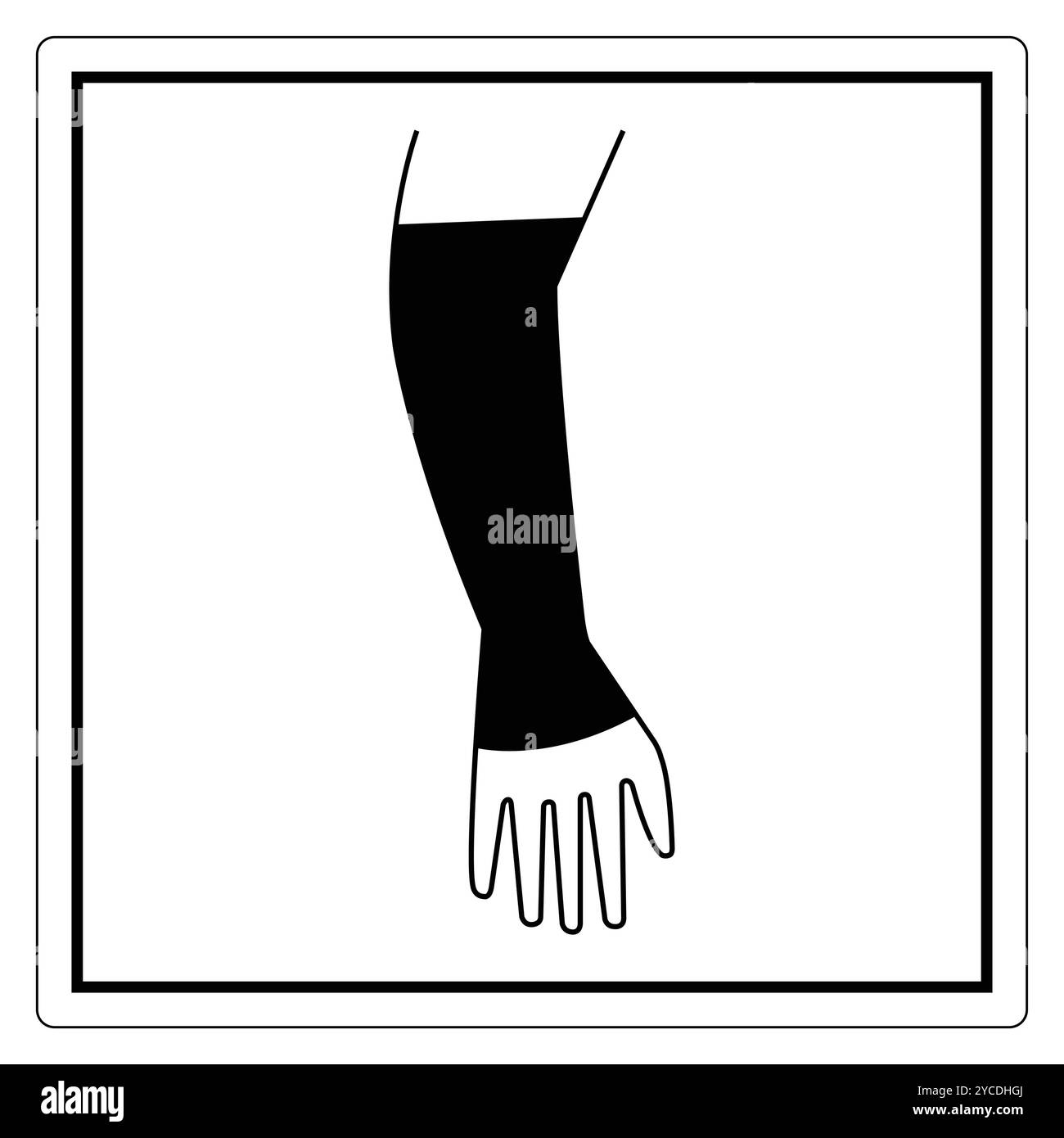 This graphic features a simple black and white illustration of an arm ...