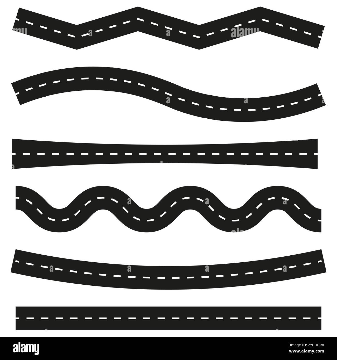 Road vector icon. Wavy and straight lines. Dashed road markings ...