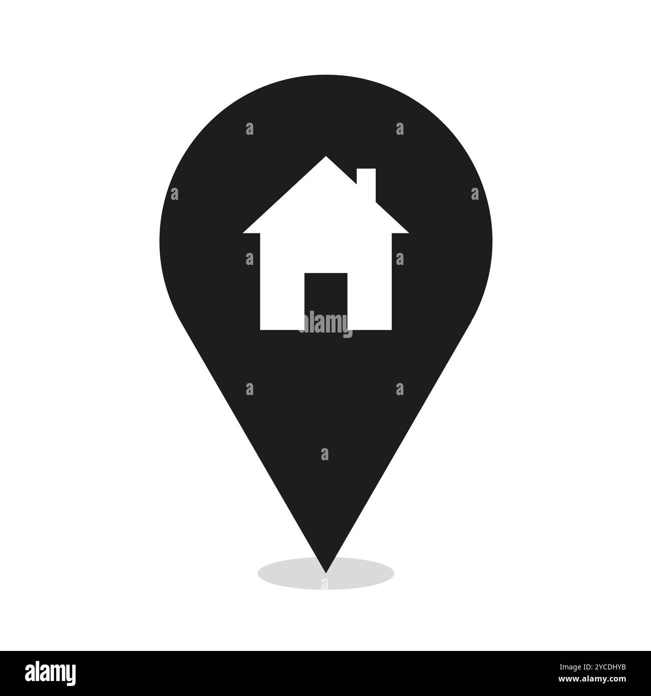 Home location marker. Simple house icon. Black pin graphic. Vector map ...