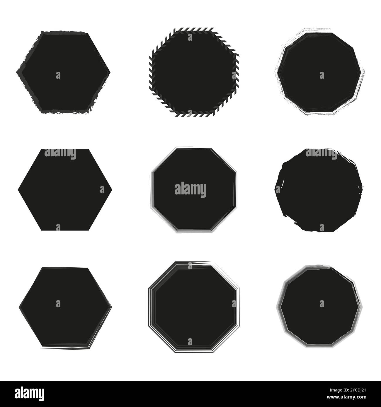 Geometric shape icons. Hexagon and octagon forms. Rough and smooth ...