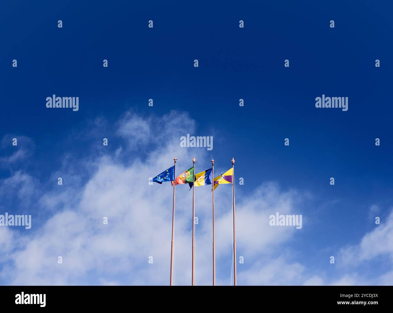 Flags of the European Union, Portugal, Madeira and City of Funchal on ...