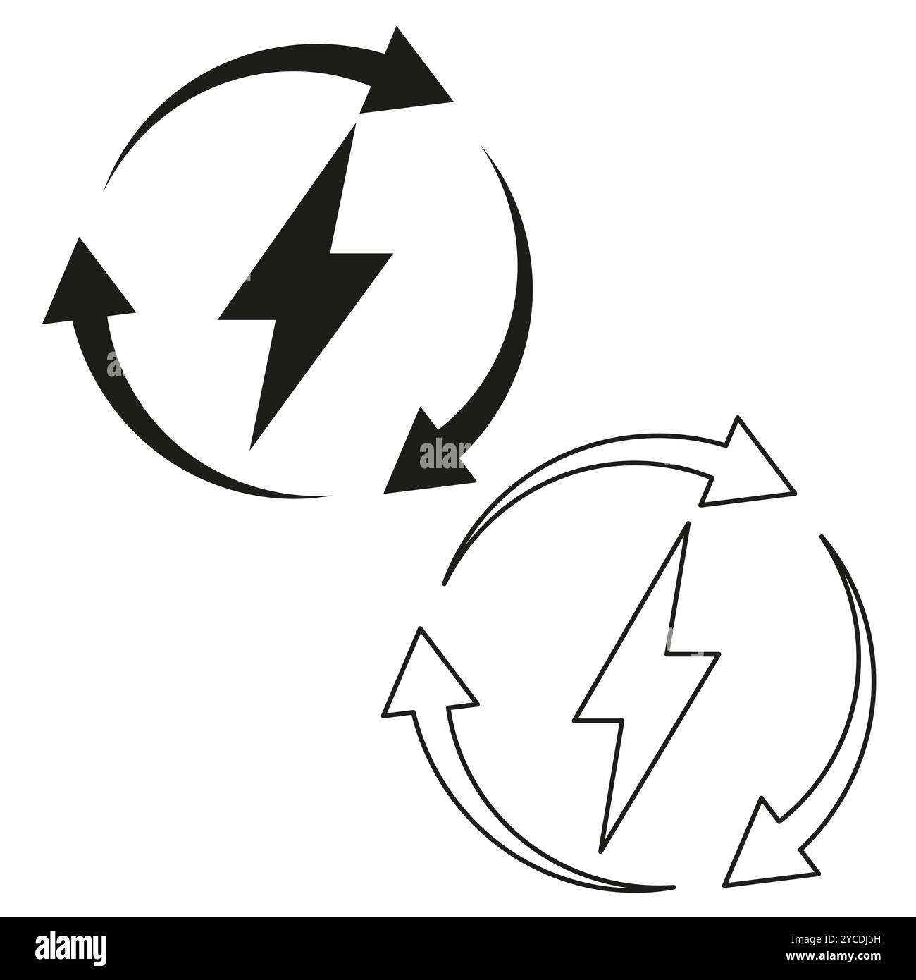 Energy cycle icons. Lightning bolt with arrows. Power and recycling ...