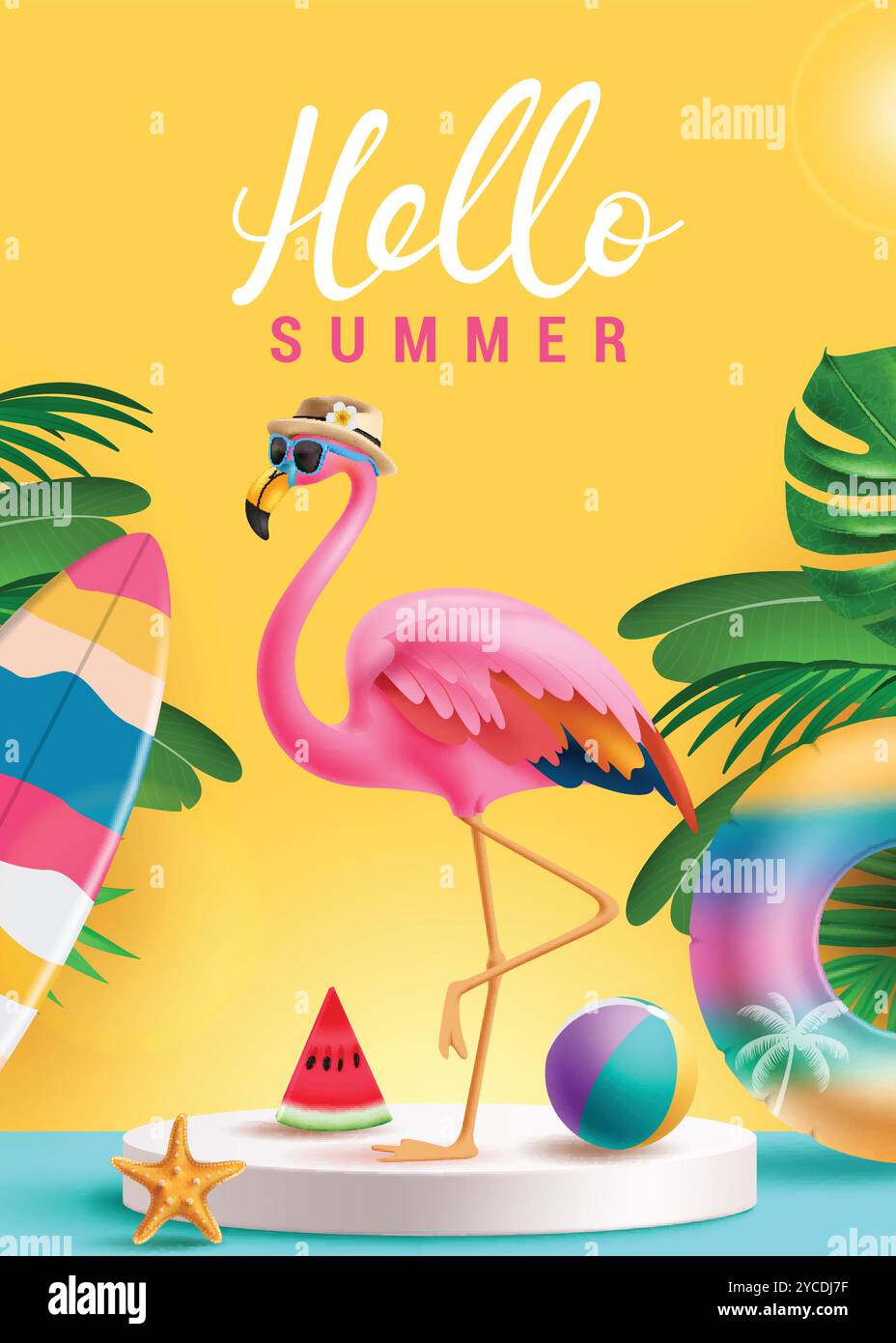 Summer hello greeting text vector poster. Hello summer text with cute ...