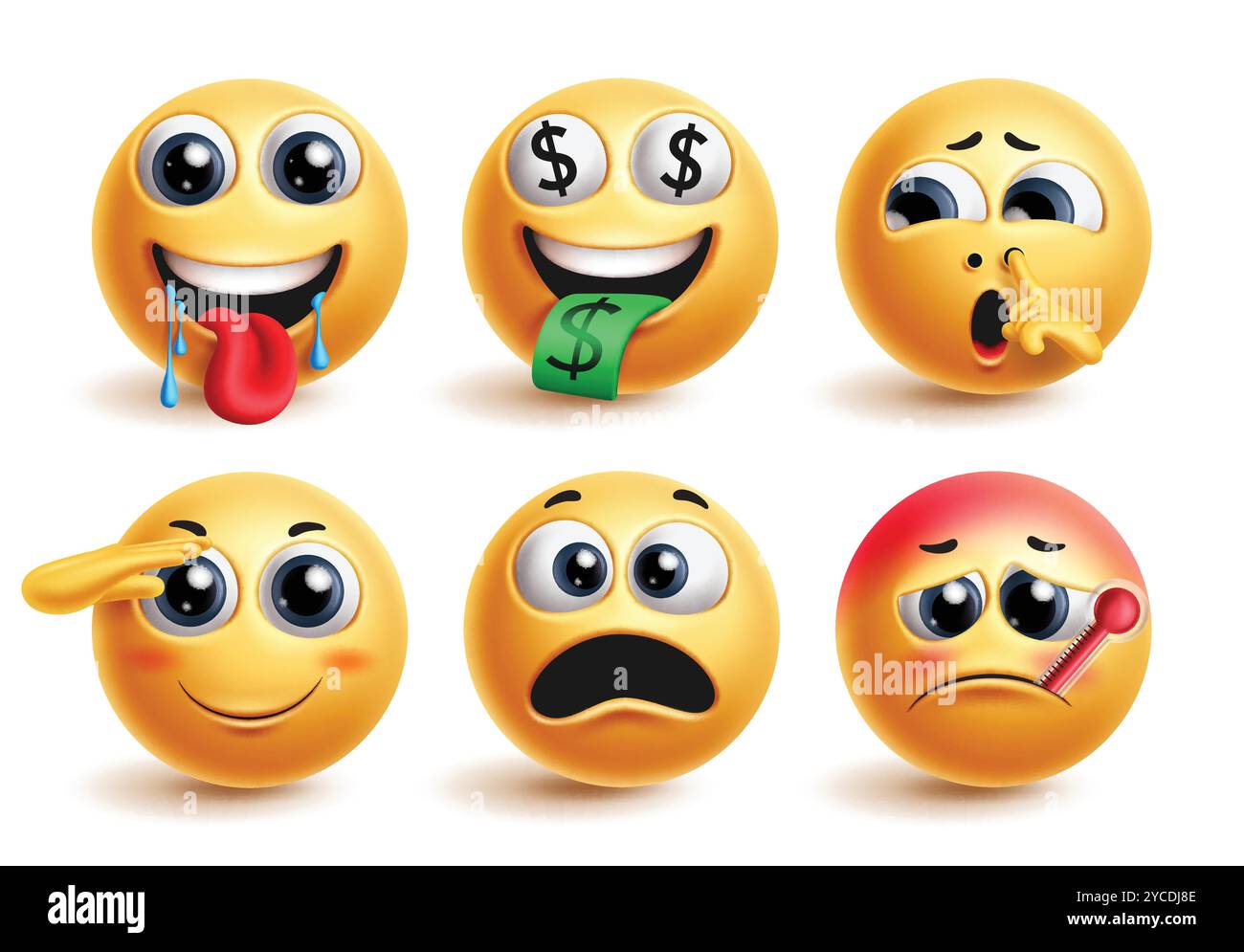 Emoji emoticon vector set. Emojis emoticon facial expression in hungry ...