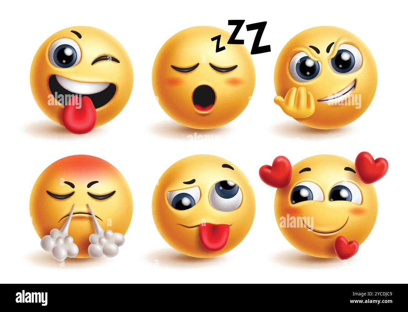 Emoji cute characters vector set. Emoticon face character in silly ...