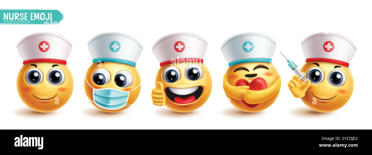 Nurse emoji character vector set. Emoticon professional 3d characters ...