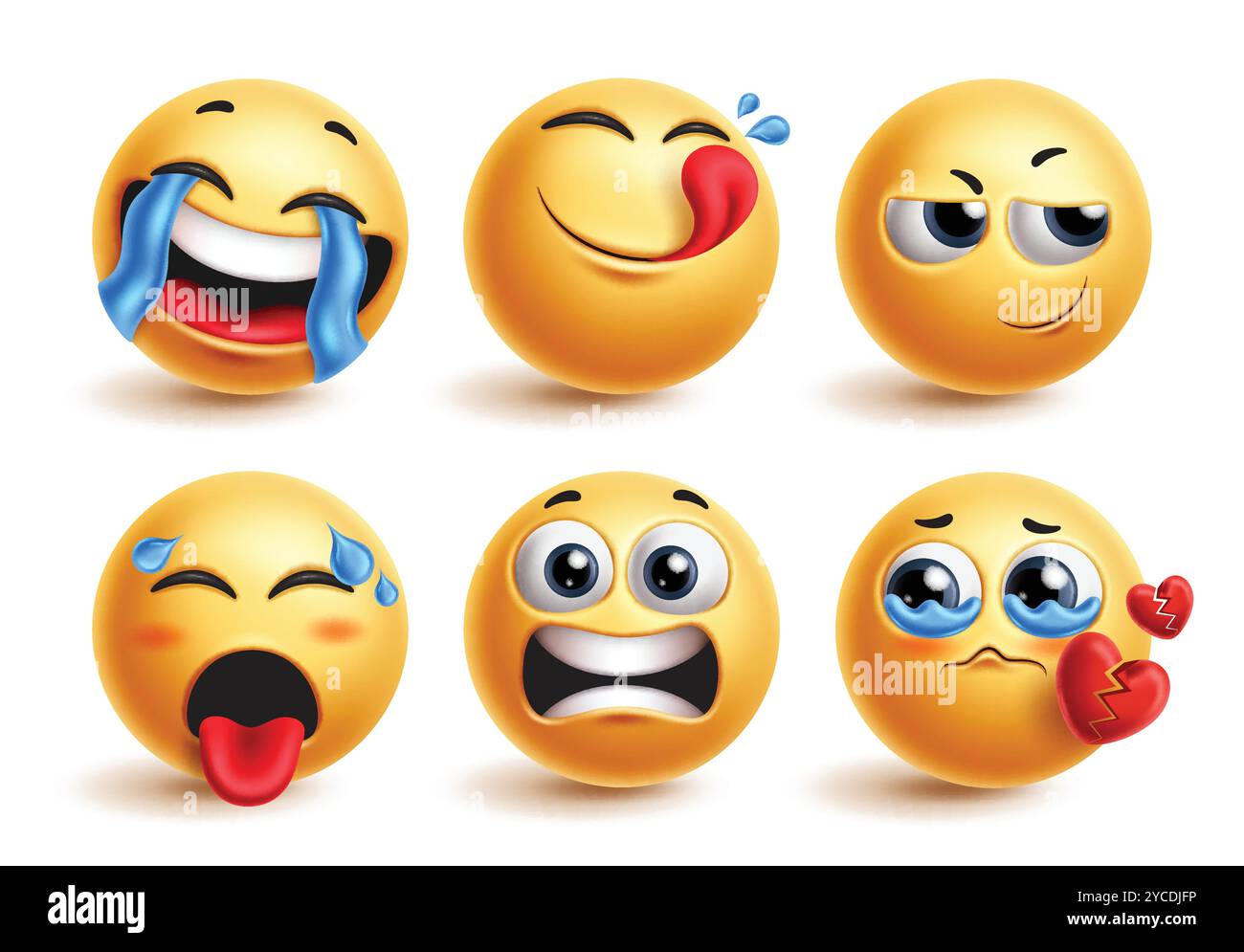 Emojis characters emoticon set vector. Emoji emoticon yellow round ...