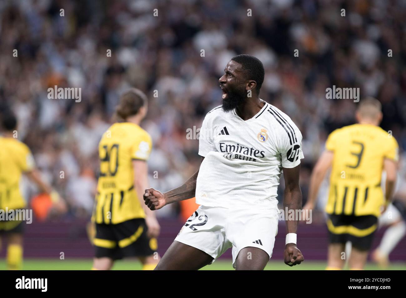 MADRID, SPAIN - October 22: Antonio Rudiger of Real Madrid celebrates a ...