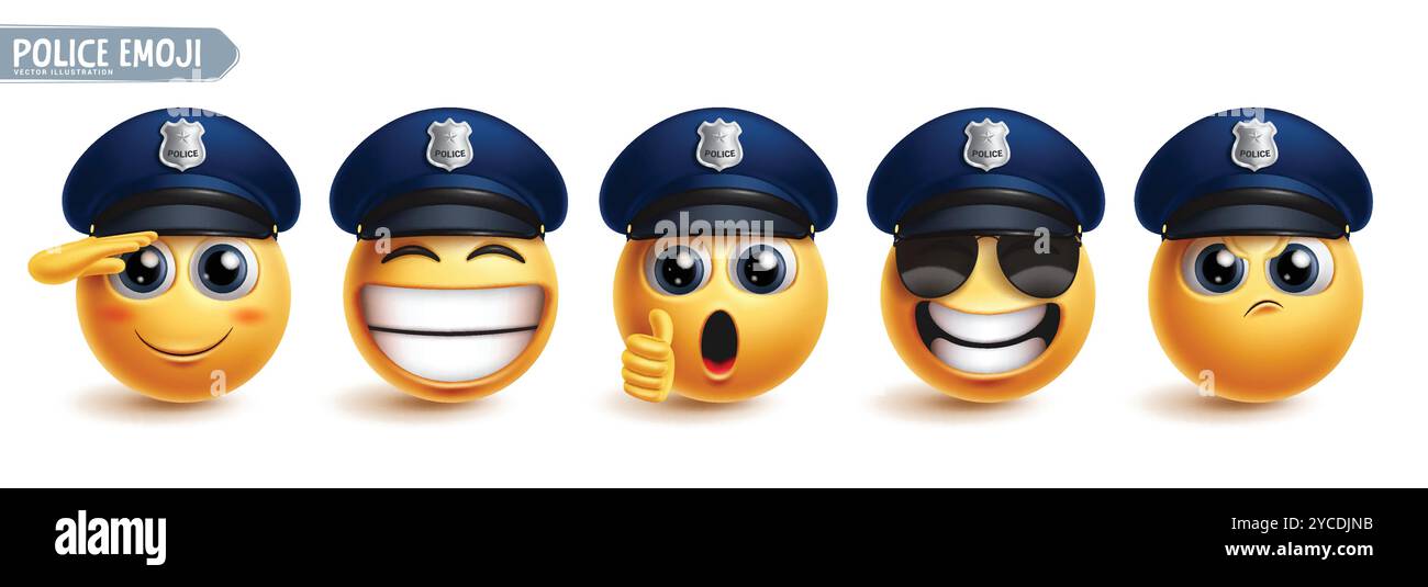 Police emoji character vector set. Emoticon 3d professional characters ...