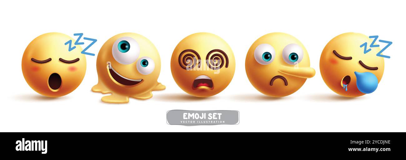 Emojis emoticon sleepy character vector set. Emoticon yellow icon ...
