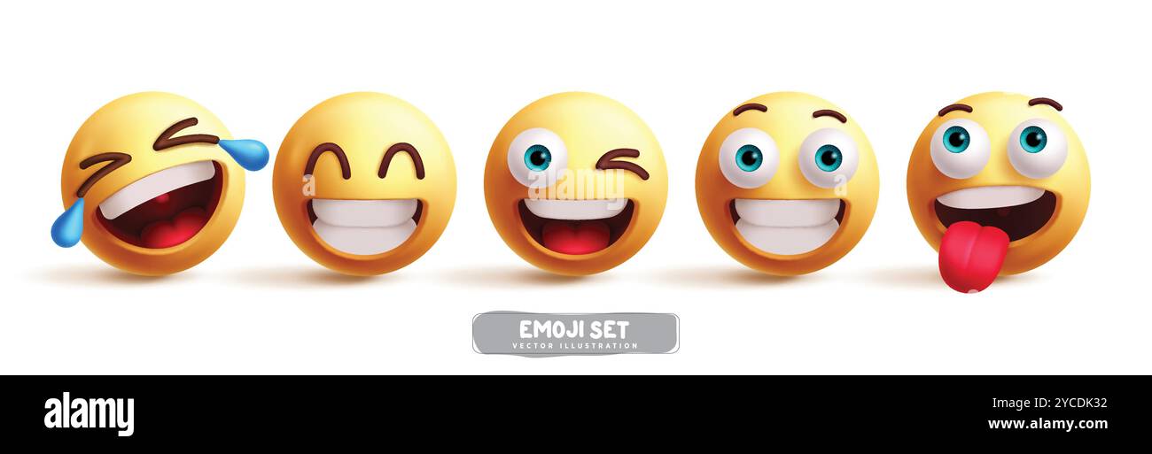 Emoji funny emoticon characters vector set. Emojis emoticon in happy ...