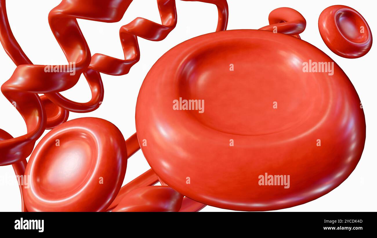 3d rendering of scattered red blood cells or erythrocytes and protein ...