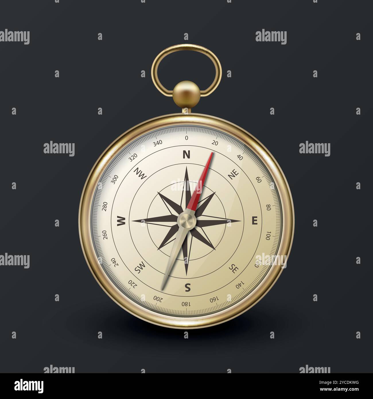 Realistic 3D Vector Compass with Gold Metallic Frame, Navigation Tool ...