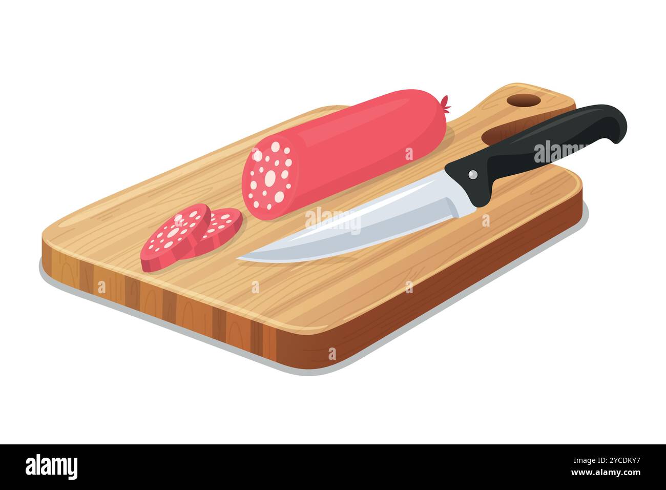Vector Flat Cutting Board with Sliced Sausage and Chefs Knife. Colorful ...