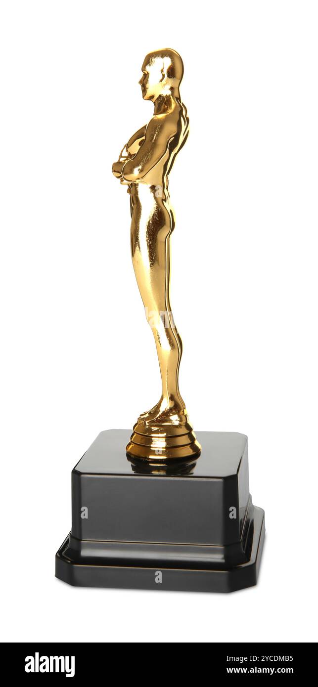 Golden trophy in shape of human figure isolated on white Stock Photo ...