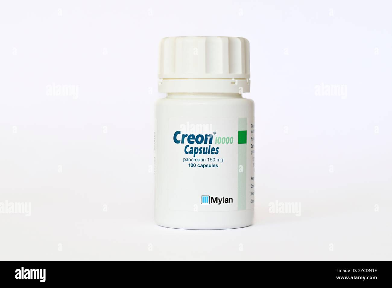 Bottle of a pancreatic enzyme medication marketed as Creon. This is ...