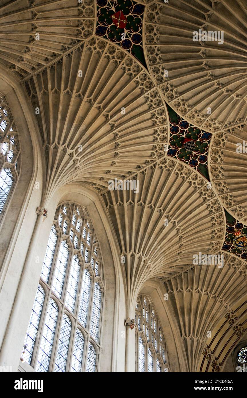 The ceiling of Bath Abbey in Bath, UK, showing fan vaulting over the ...