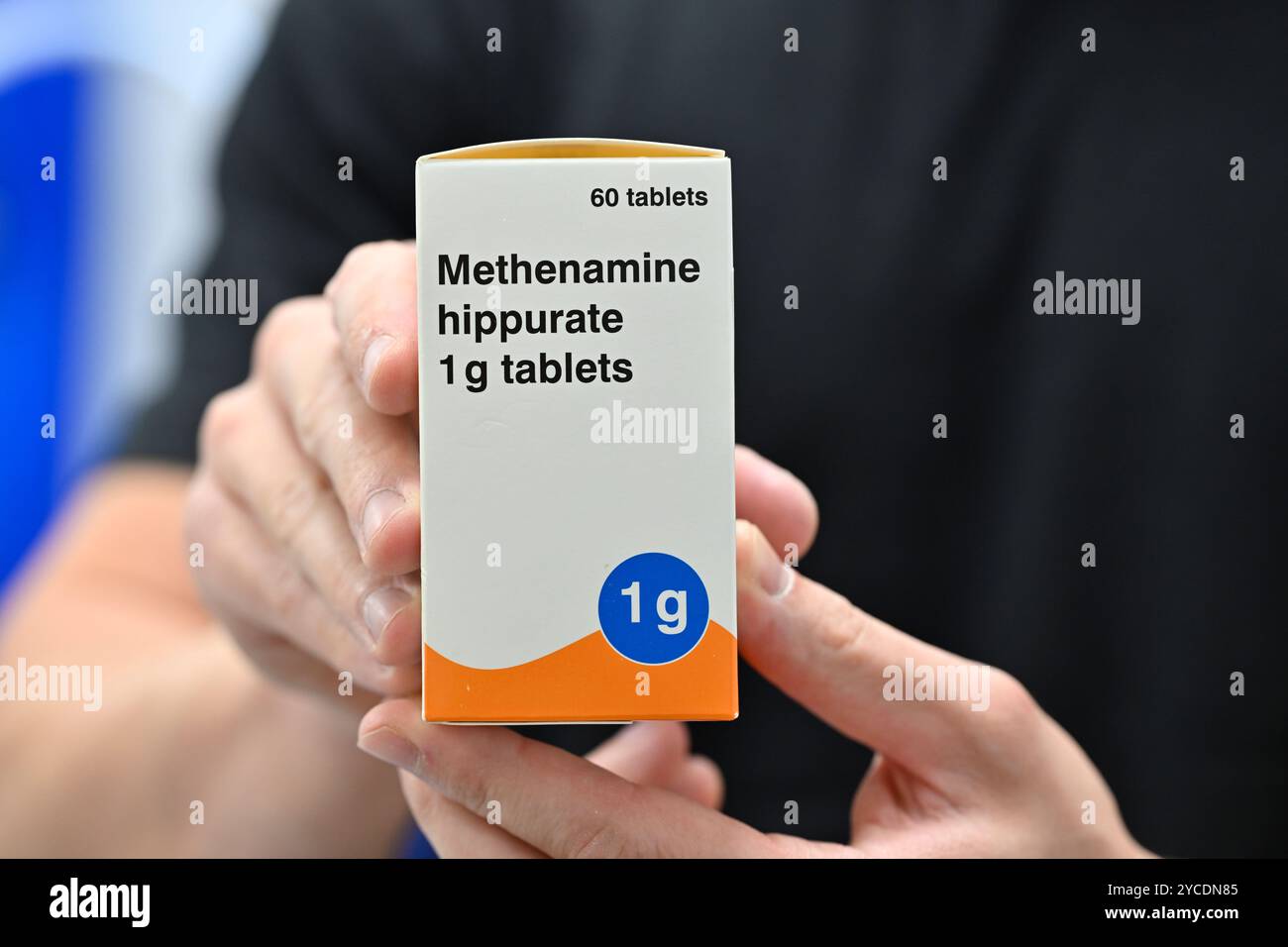 Methenamine hippurate drug packaging. This drug prevents frequent ...