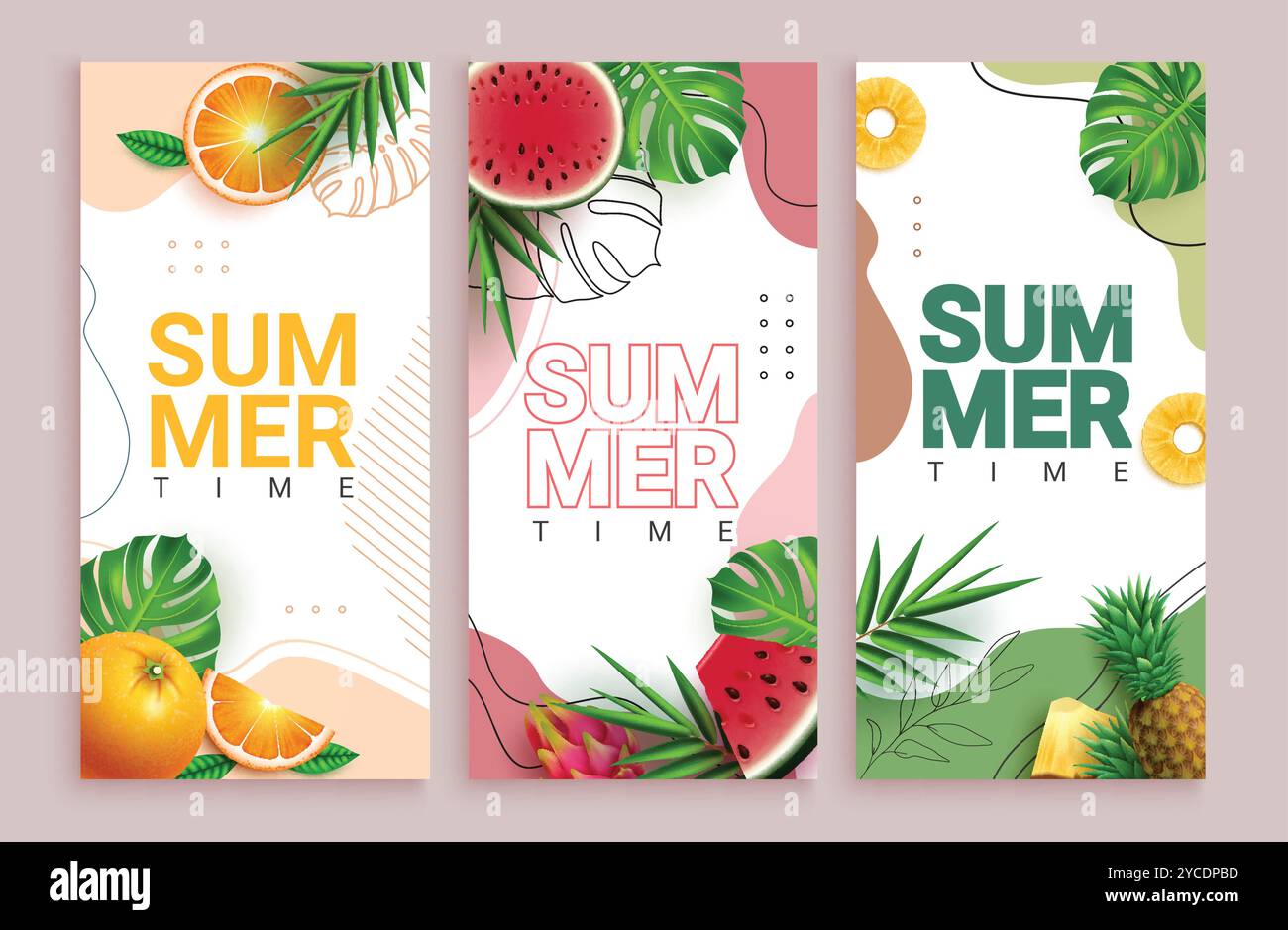 Summer time vector poster set design. Summer time text with orange ...