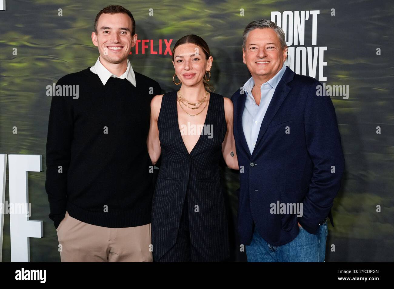 Tony Sarandos, from left, Sarah Sarandos, and Ted Sarandos arrive at ...