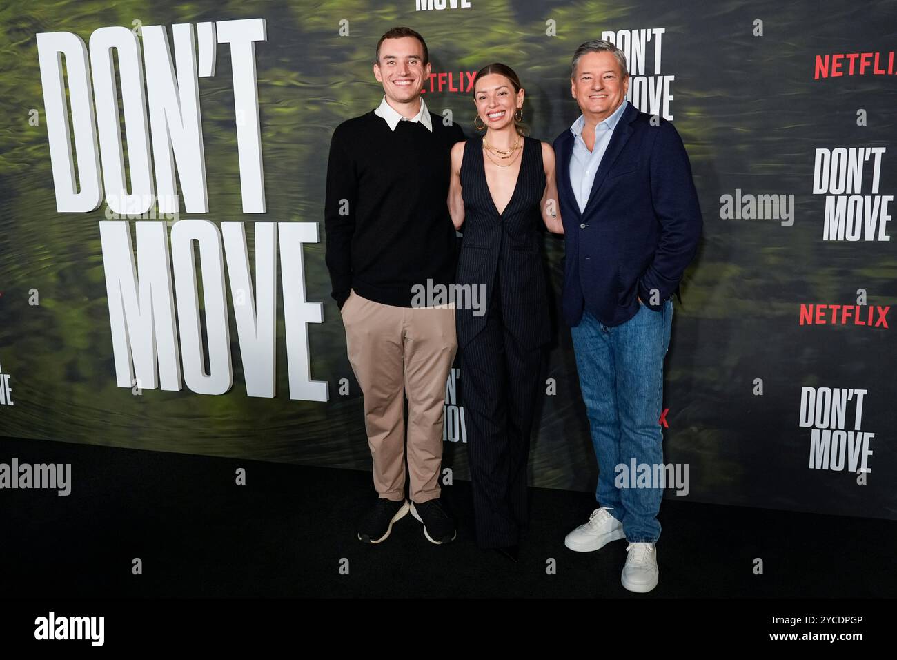 Tony Sarandos, from left, Sarah Sarandos, and Ted Sarandos arrive at ...