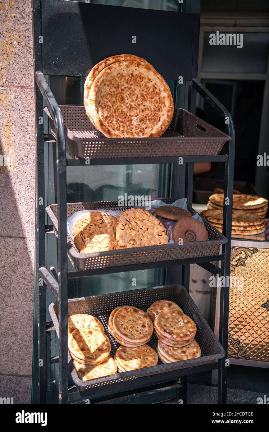 The stand with bread at Urumqi International Grand Bazaar, Xinjiang ...