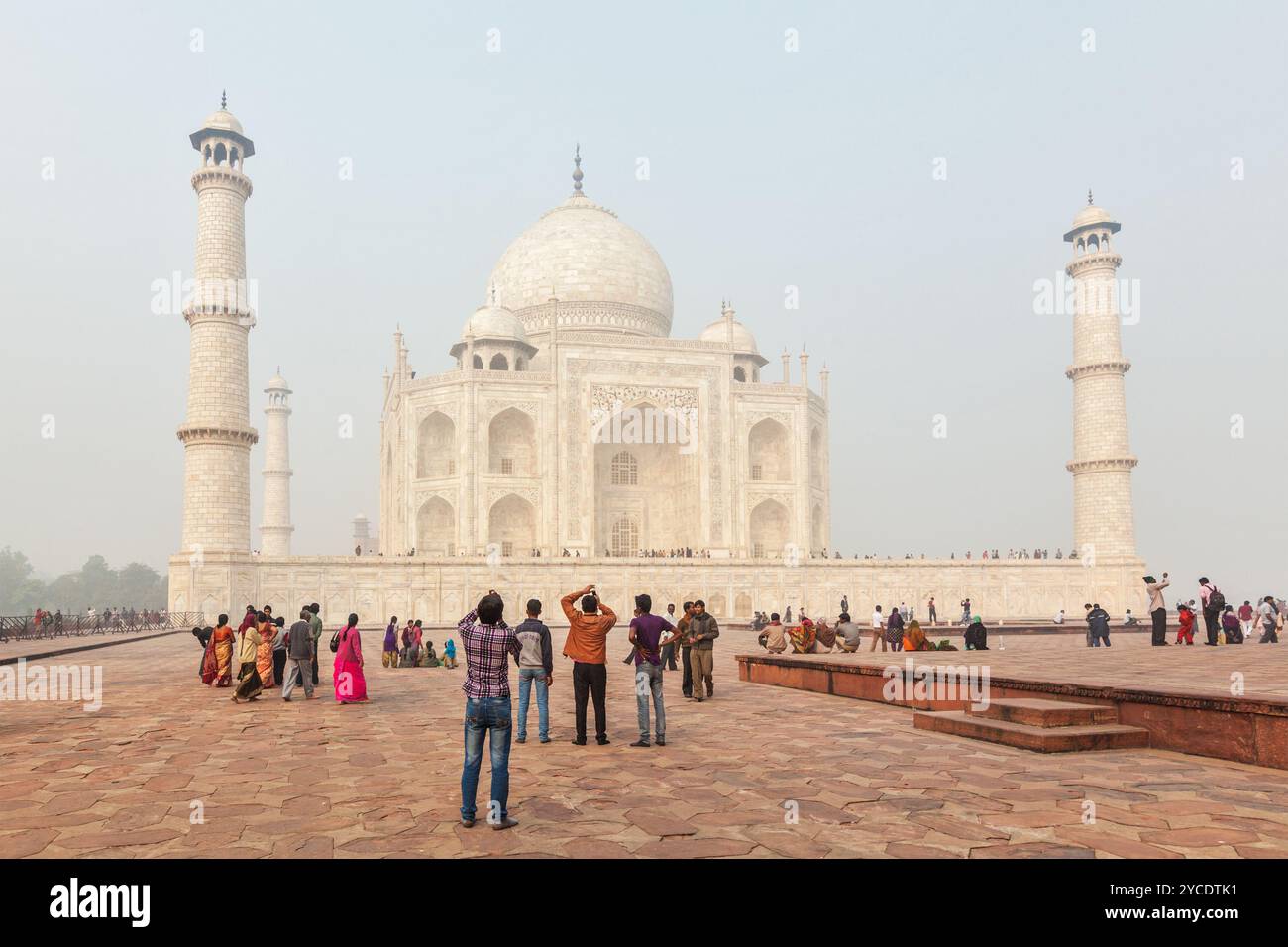 Tourists visit Taj Mahal - famous Indian landmark and tourist at Stock ...