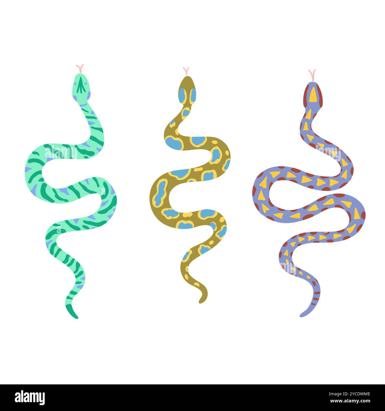 Set of snakes with various patterns. Vector design elements isolated on ...