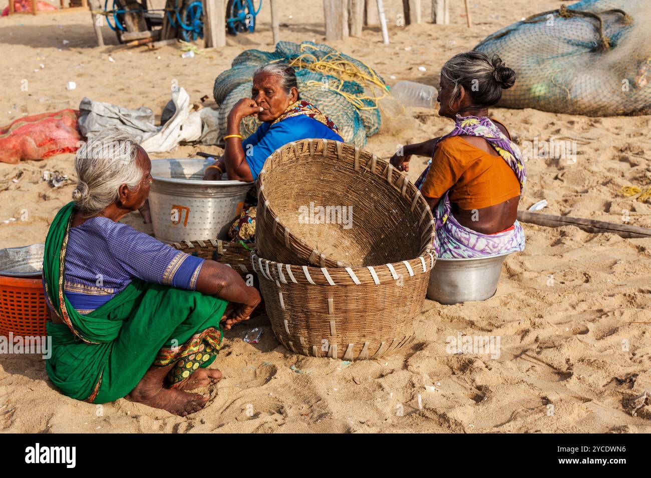 Local Indian women on Marina beach in Chennai. Marina beach is the ...
