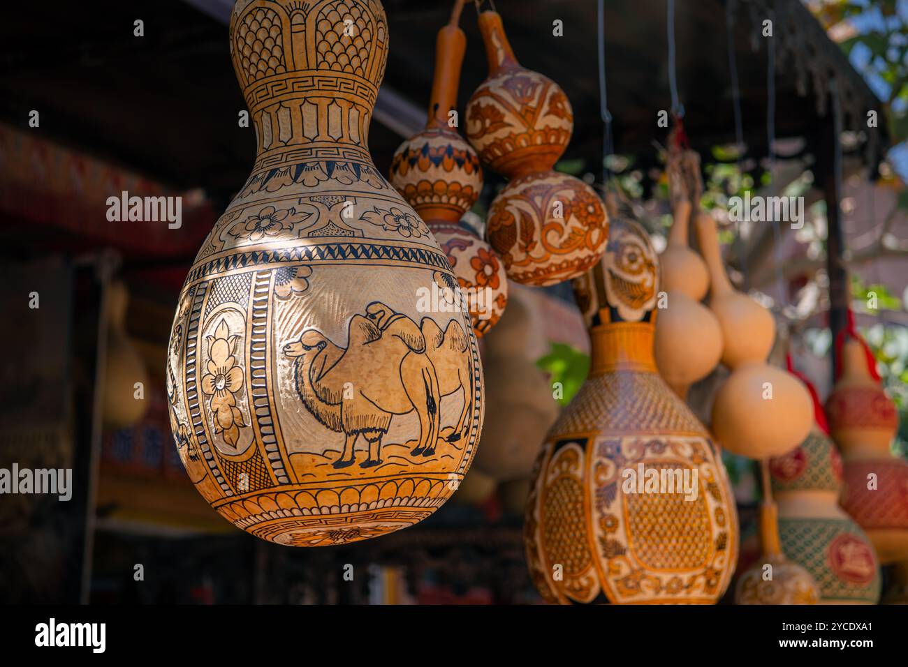 Kashgar, Xinjiang, China - JULY, 17, 2023: A shop selling drums and ...