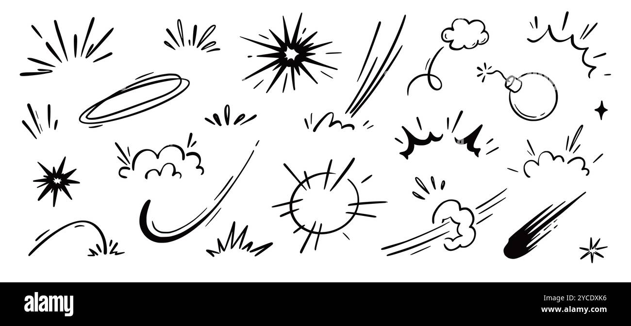 Comic cartoon boom speed effect, explosive motion line element set ...