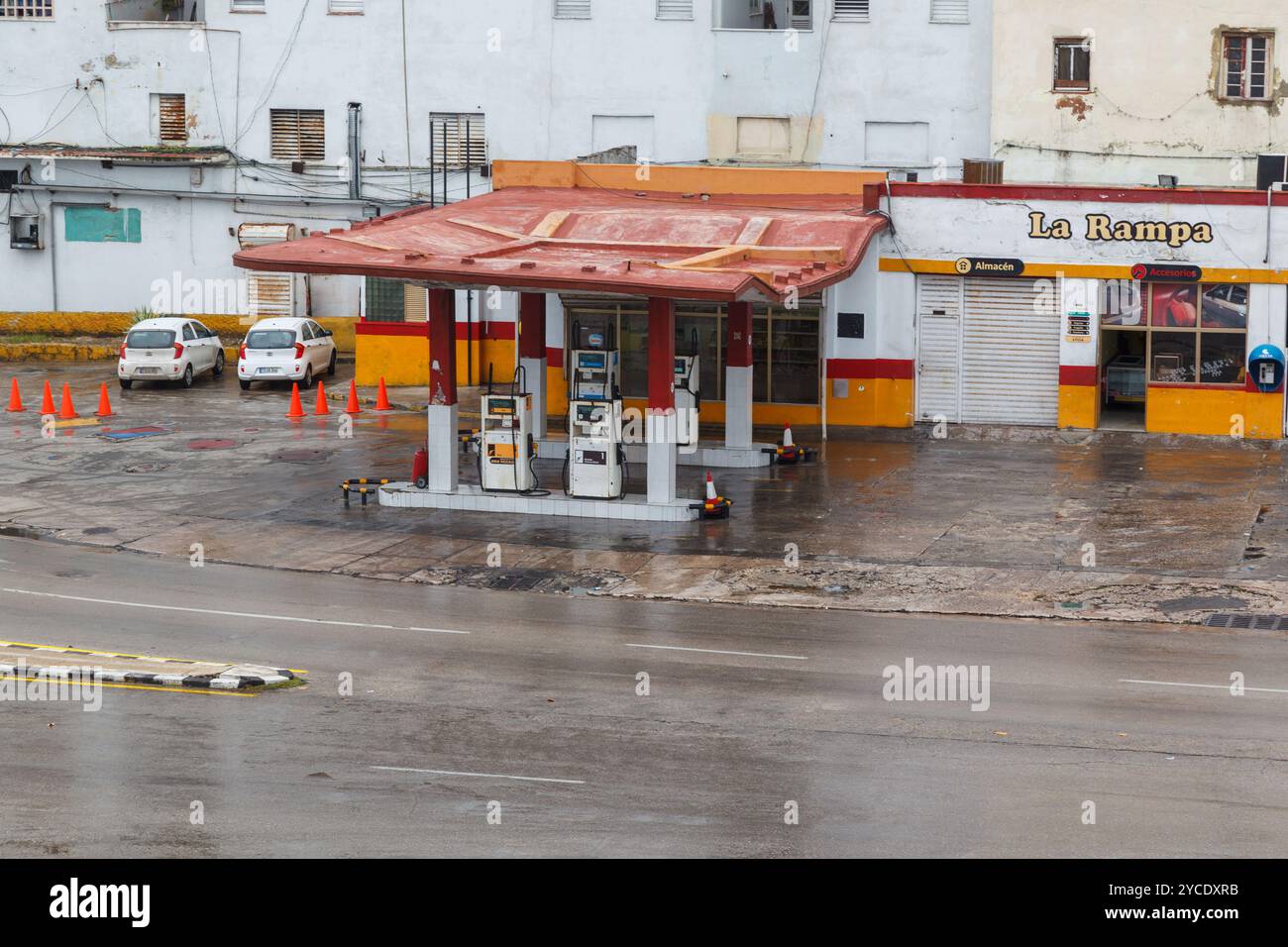 A Typical gas station next to the Malecon in Havana, Cuba Stock Photo ...