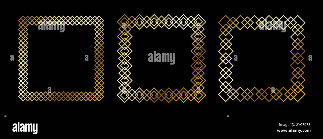 Gold thin frames set. Golden square borders in art deco style. Thin ...