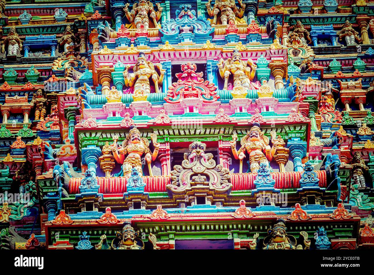 Sculptures on Hindu temple tower Stock Photo - Alamy